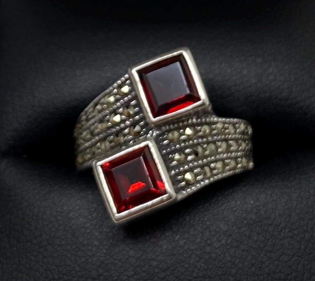 Vintage Art Deco Judith Jack Ring Sterling Silver Marcasite & Garnet ...