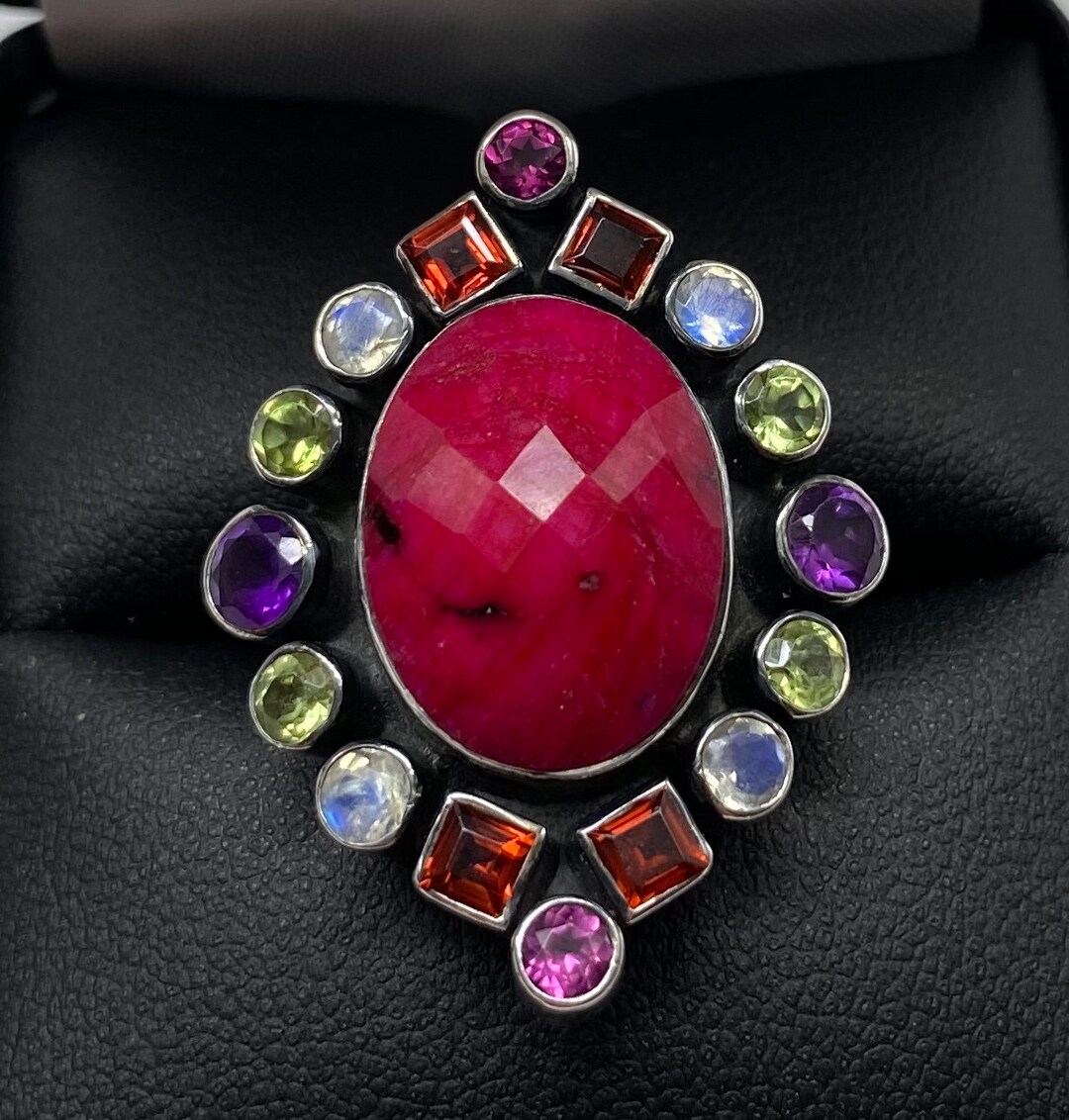 Nicky Butler Sterling Silver Huge Ruby Faceted With Multi Gemstone Ring ...