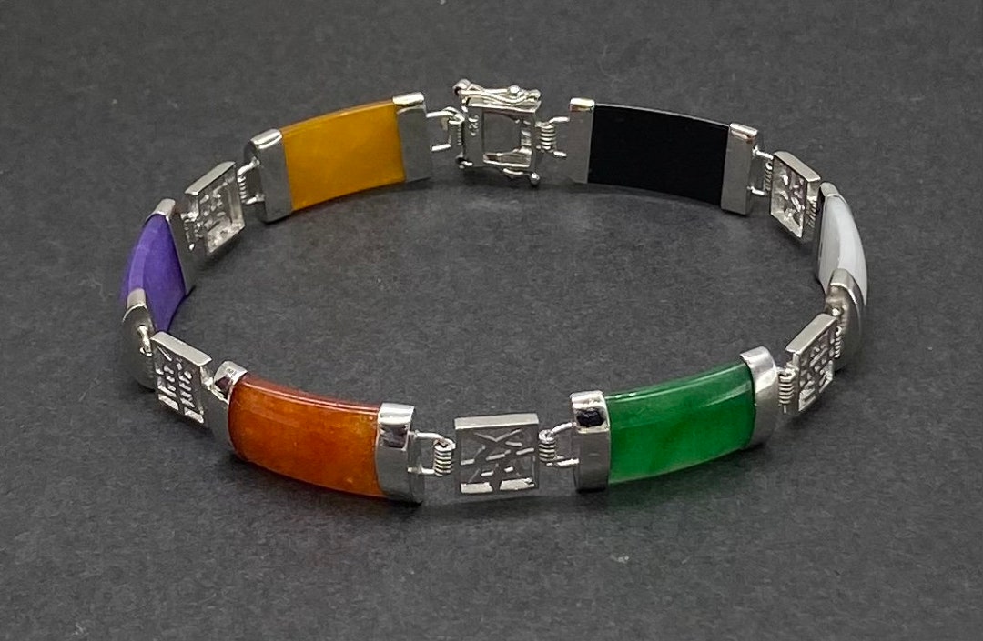 Vintage Sterling Silver Multi Color Jade Links Bracelet - Etsy