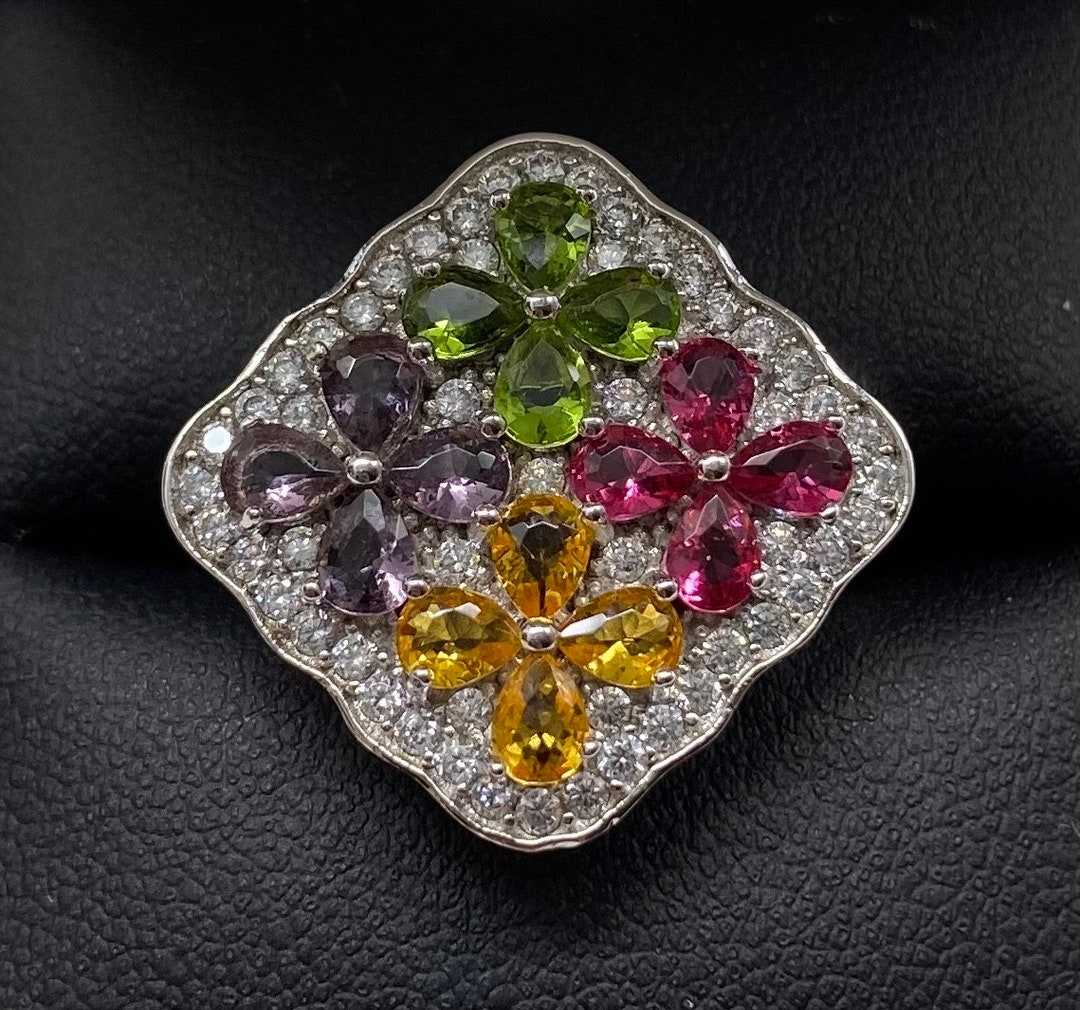 Sterling Silver Multi Gemstone Flower Cluster Ring Size 8 - Etsy