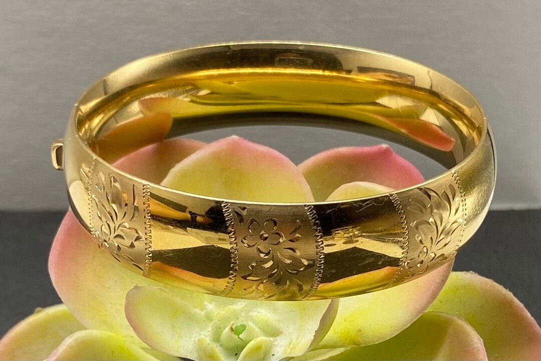 Vintage Marathon 14k GF Hinged Bangle Bracelet Signed Hallmarked Yellow ...