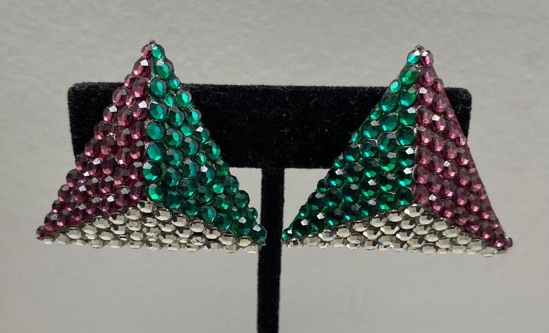 Vintage Richard Kerr Triangle Modernist Clip on Crystal Earrings - Etsy