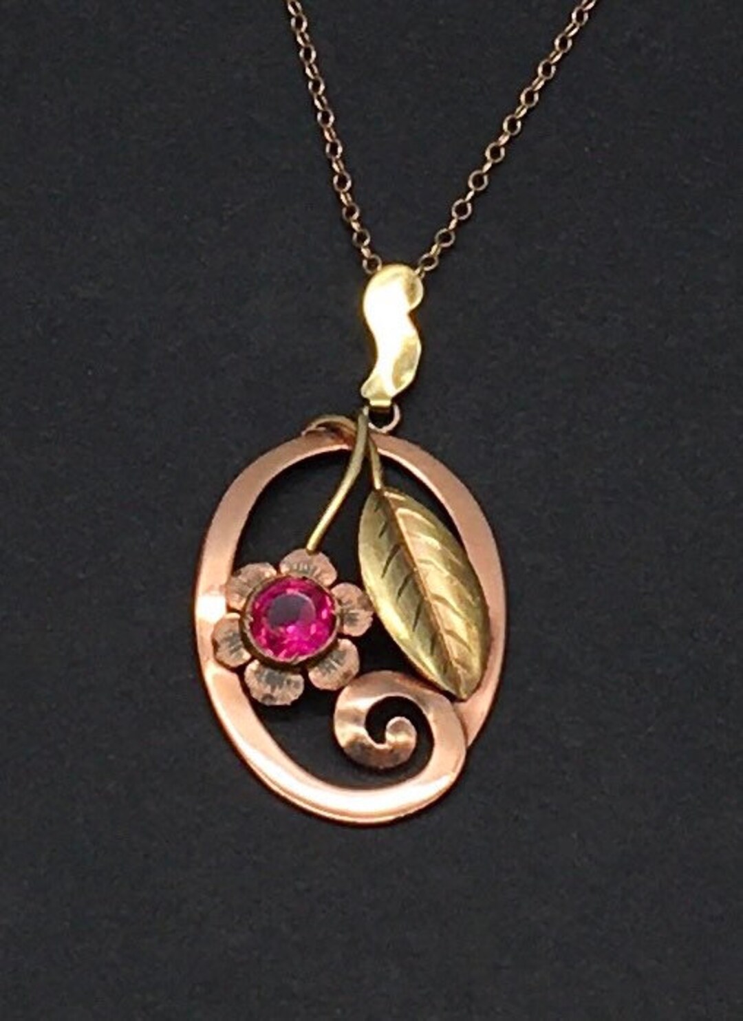 Antique 10k Gold Lavalier Ruby Flower Pendant Necklace by Semco - Etsy