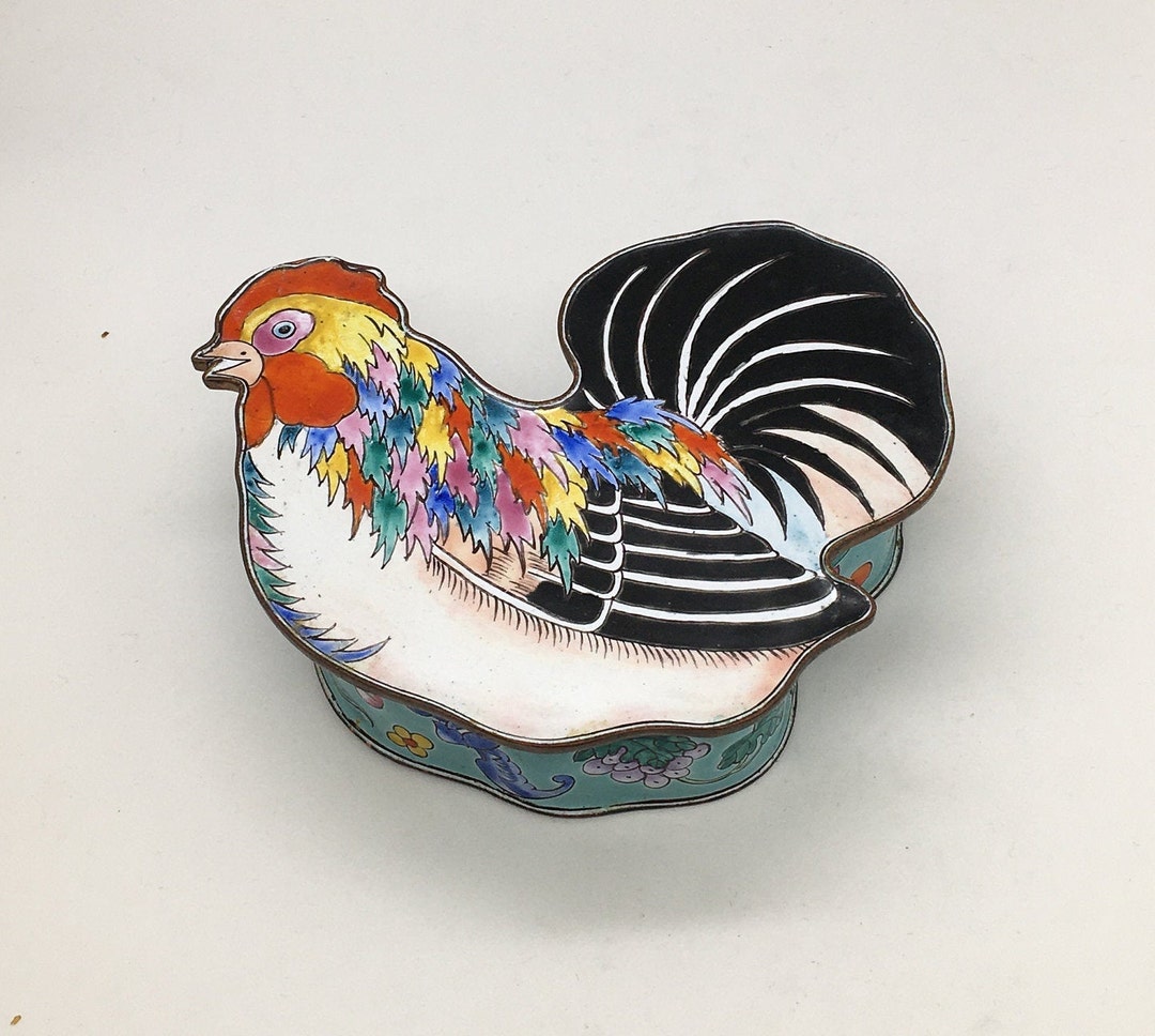 Vintage Enameled Chicken Roaster Trinket Box - Etsy