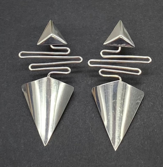Vintage Sterling Silver Modernist Triangle Drop Earri… - Gem