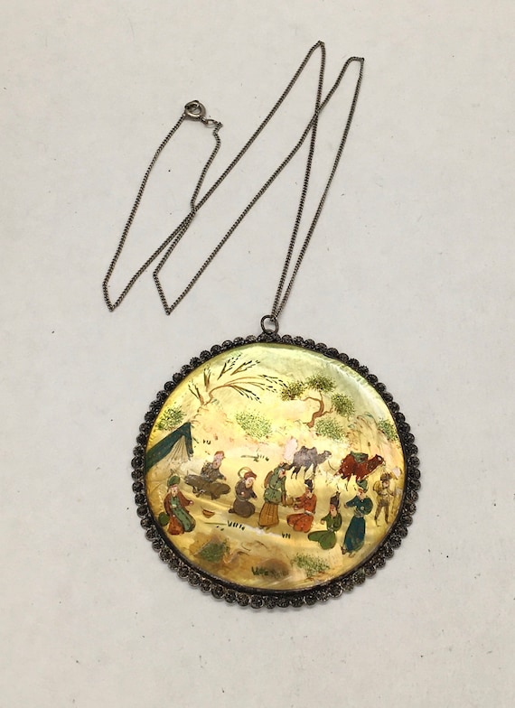 Antique Victorian MOP Hand Painted Oriental Scene Ste… - Gem