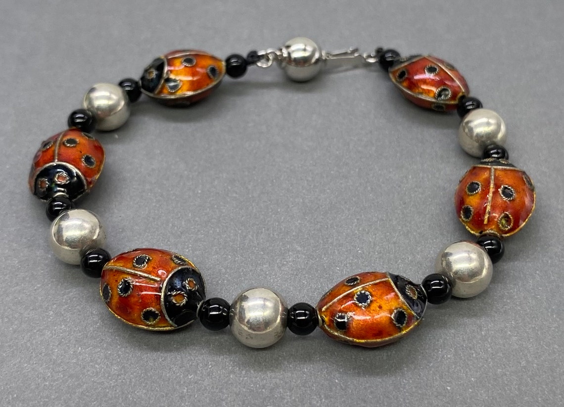 Vintage Art Deco Sterling Silver Enamel Lady Bug Bracelet - Etsy