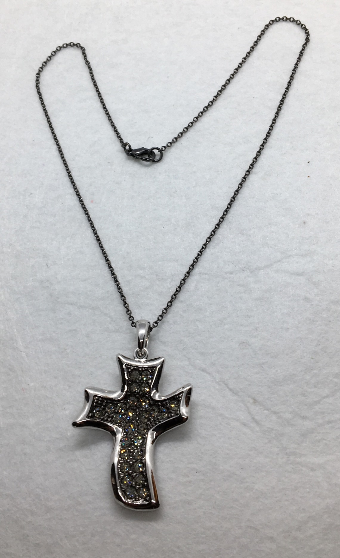 Vintage cross pendant necklace with rhinestone | Etsy