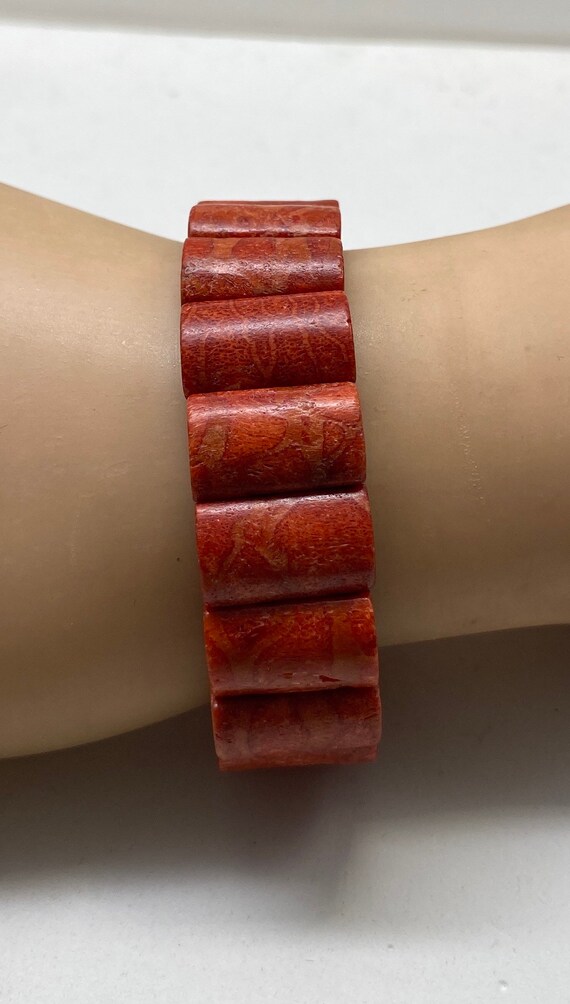 Vintage Natural Sponge Red Coral Stretch Bracelet - Gem