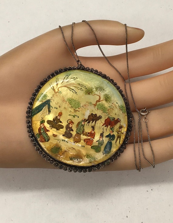 Antique Victorian MOP Hand Painted Oriental Scene Ste… - Gem