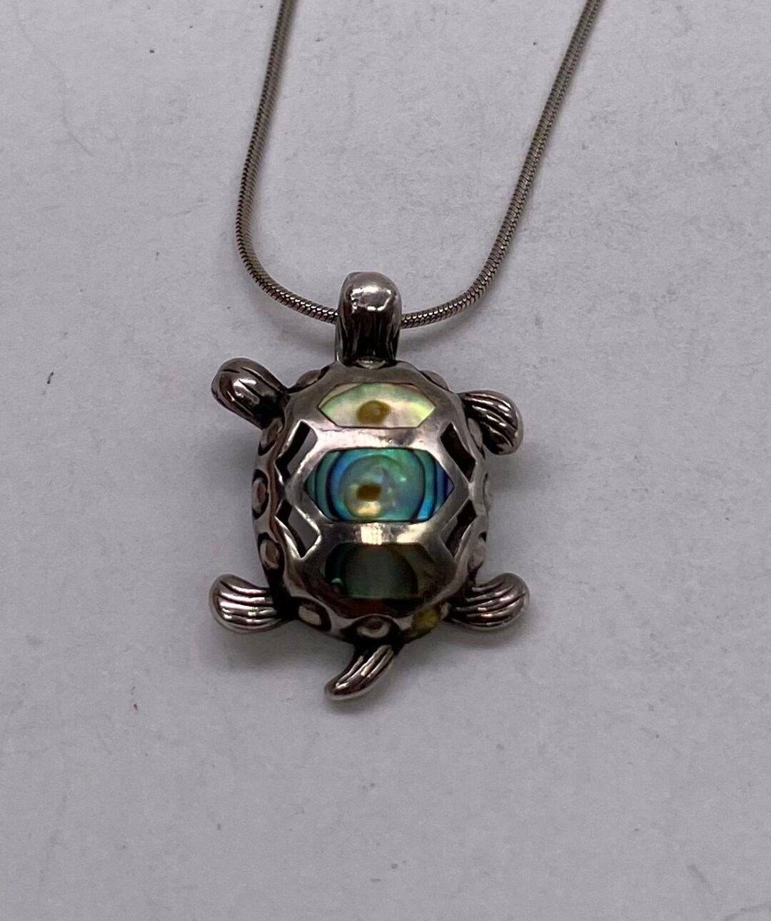 Vintage Sterling Silver & Abalone Turtle Pendant Necklace - Etsy