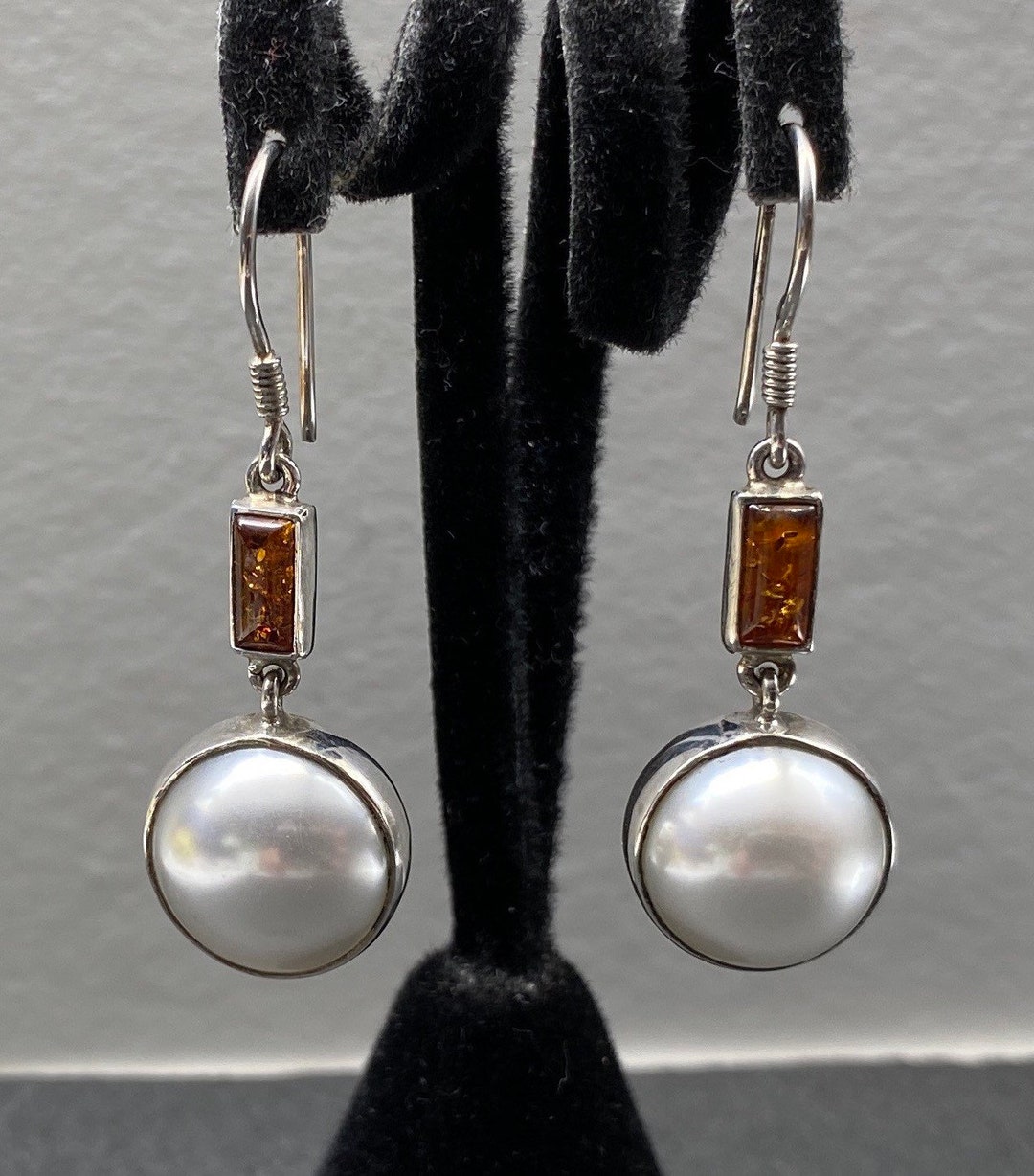 Vintage Sterling Silver Faux Mabe Pearl Drop Dangle Earrings - Etsy