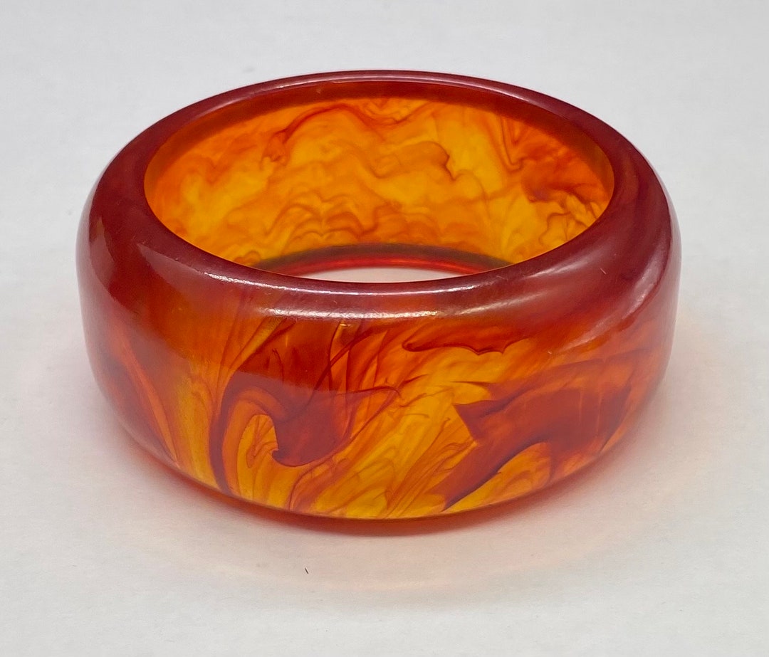 Vintage Art Deco 1940's Bakelite Chunky Amber Marbled Fiery Bakelite ...