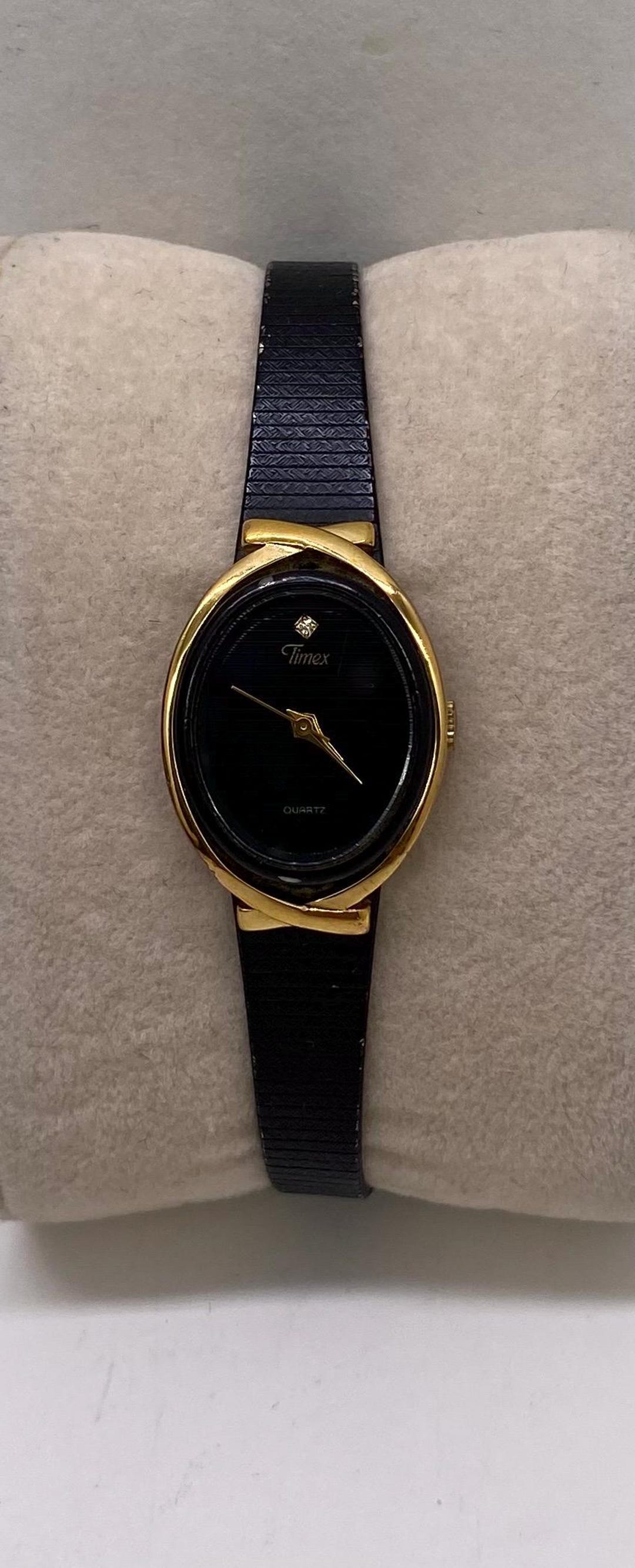 Vintage Classic Timex Diamond Black & Gold Metal Band Women’s Watch - Etsy