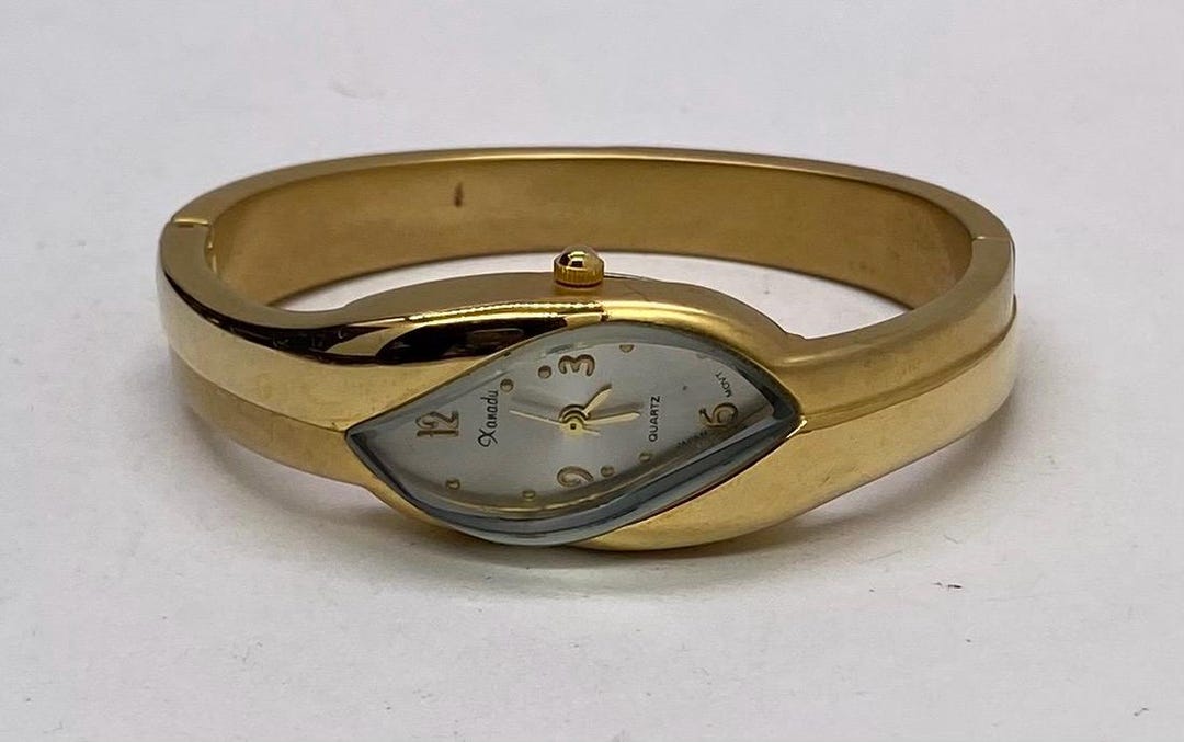 Vintage Xanadu Gold Tone Hinged Cuff Watch Women’s Modernist Geometric ...