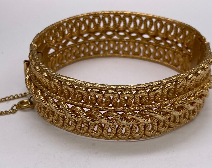 Vintage Art Deco Napier Pat Pend Gold Tone Braid Hinge Bangle Bracelet ...