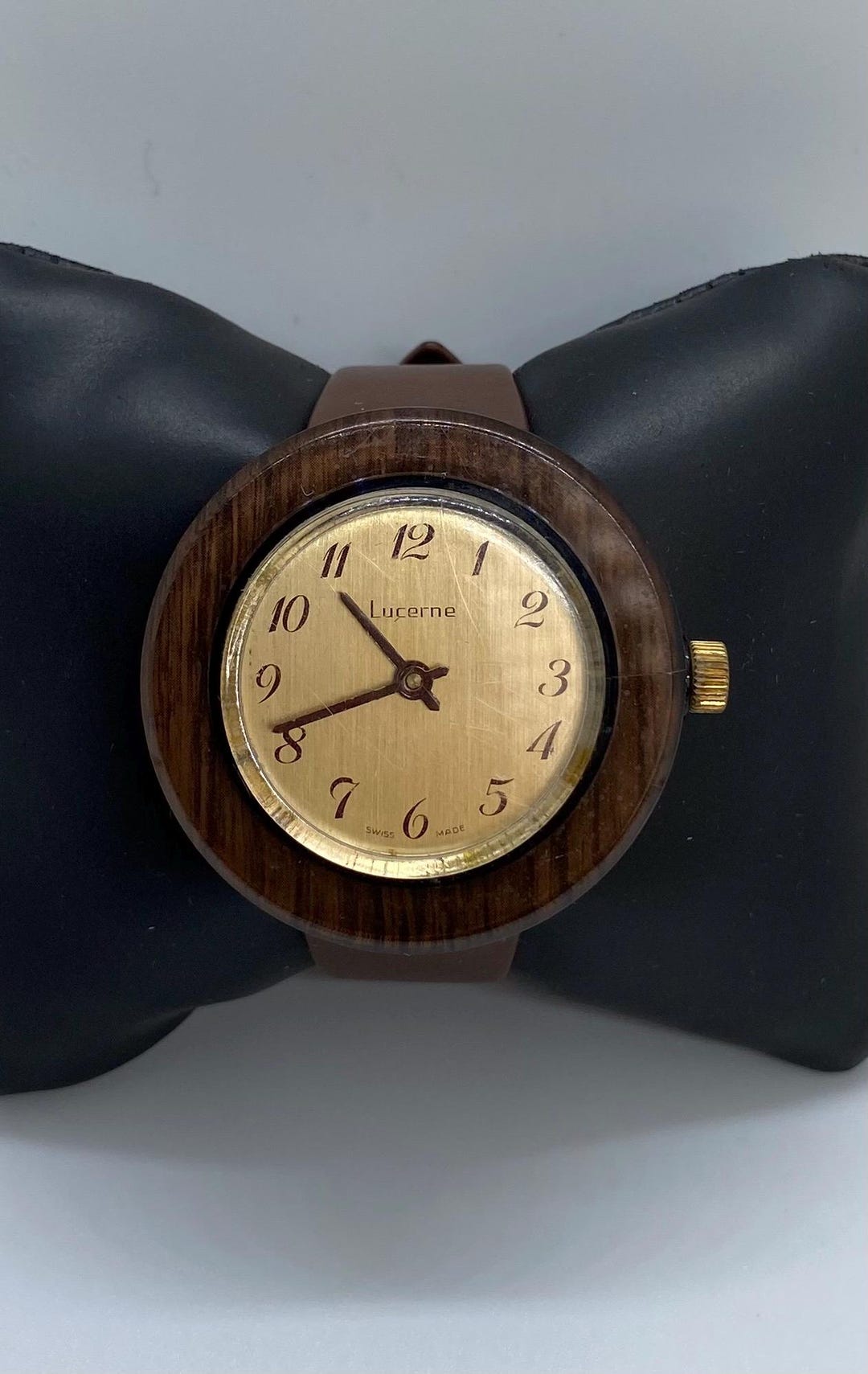 Vintage Mid Century Lucerne Wood Grain Mechanical Wrist Watch Unisex ...