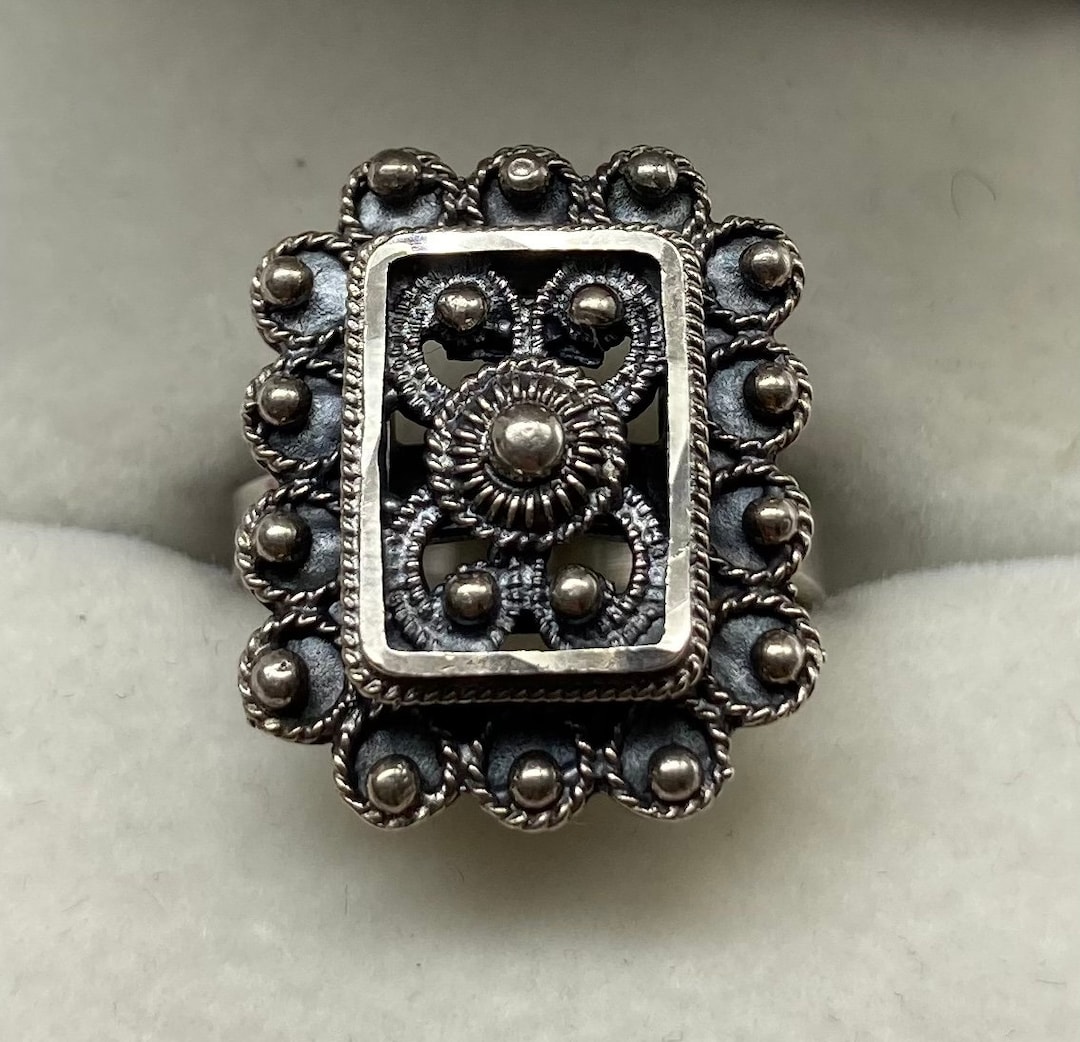 Vintage Art Deco Oxidized Sterling Silver Etruscan Style Ring Size 8 - Etsy