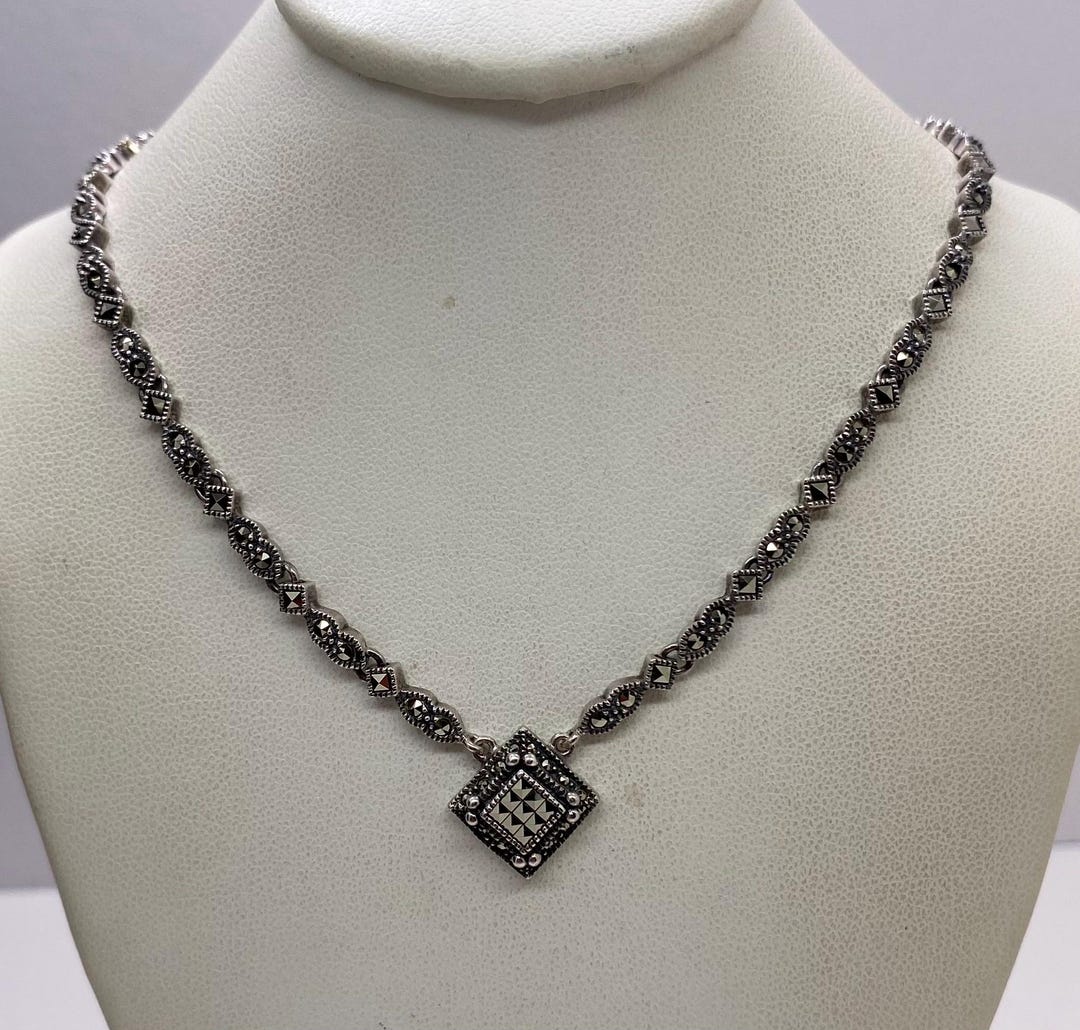 Vintage JJ Judith Jack Sterling Silver Marcasite Necklace - Etsy