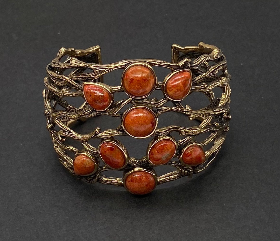 Barse Studio Red Sponge Coral Branch Wide Cuff Modernist Bracelet - Etsy