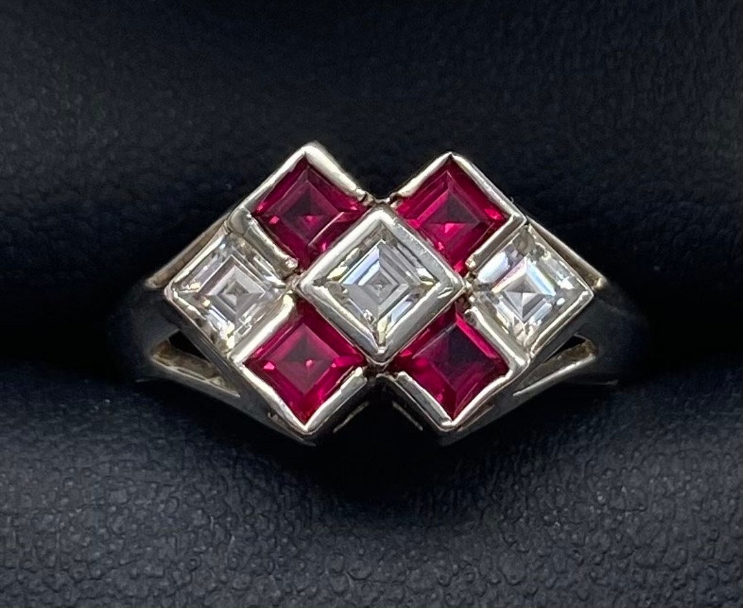 Art Deco Sterling Silver Ruby & CZ Ring Size 8.25 - Etsy