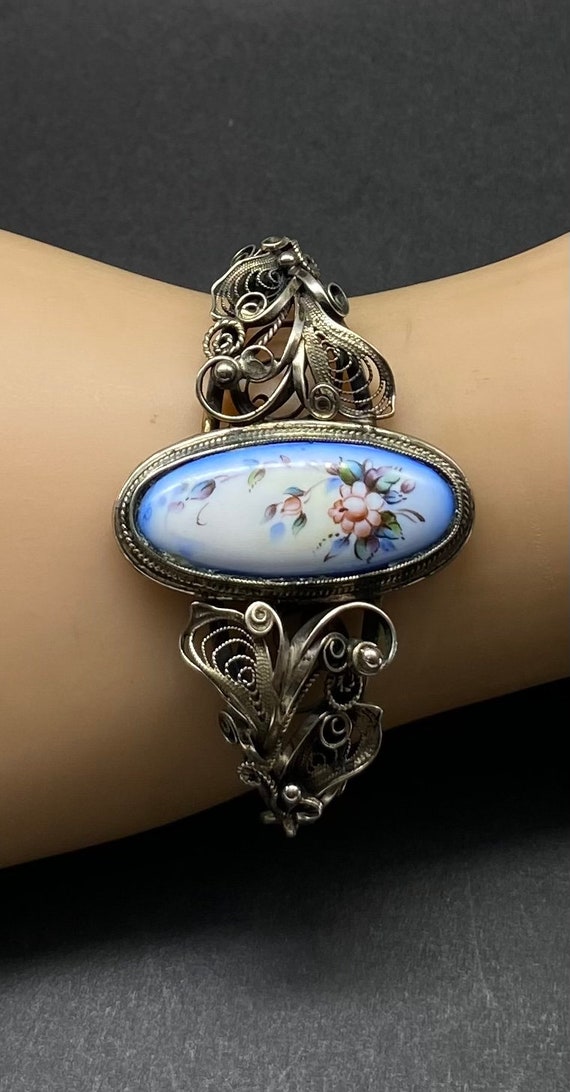 Antique Art Nouveau Flower Hand Painted Silver Plate … - Gem