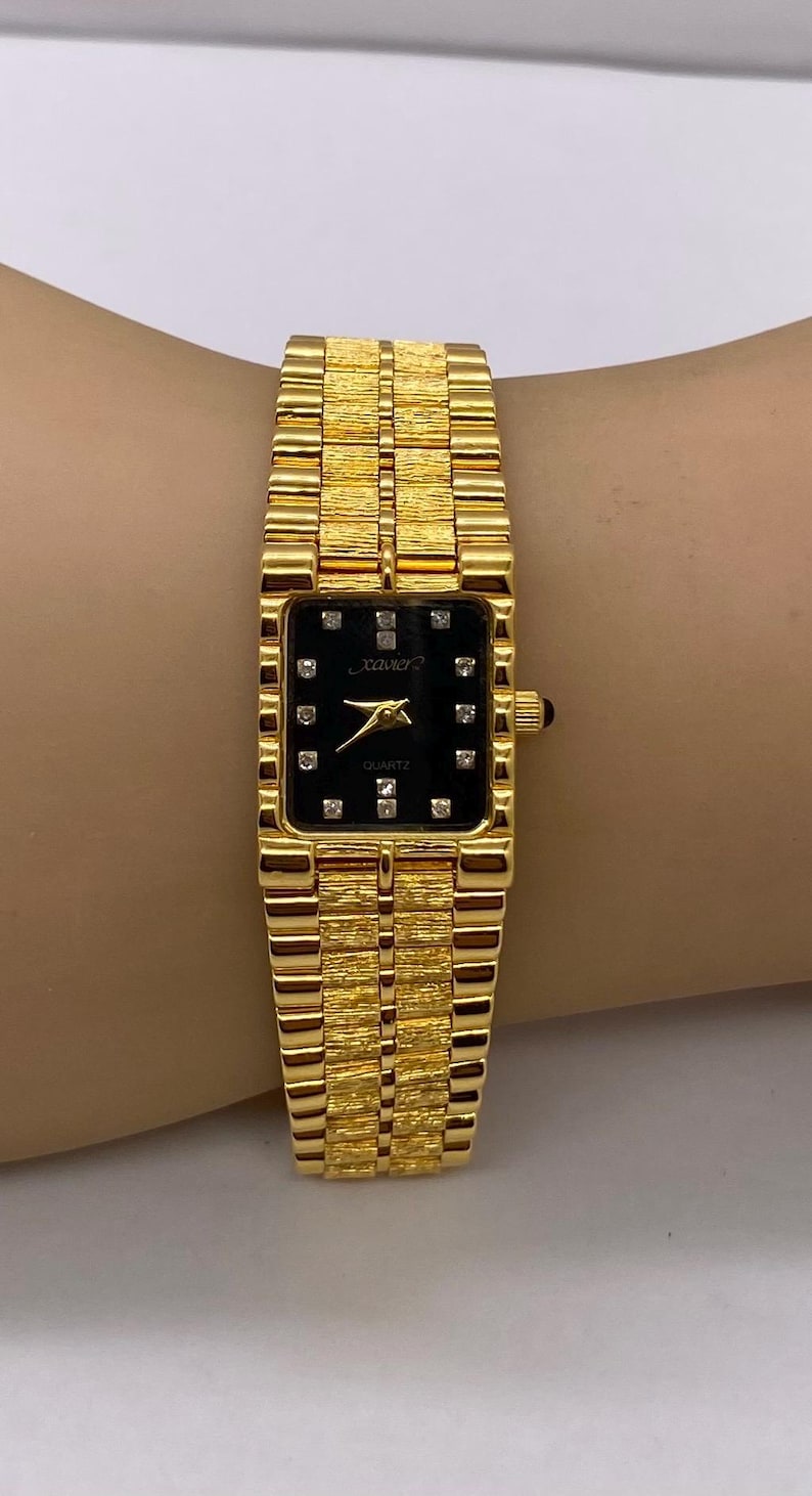Xavier Gold Plated Watch Black Dial & Diamond Women’s Classic Watch - Etsy