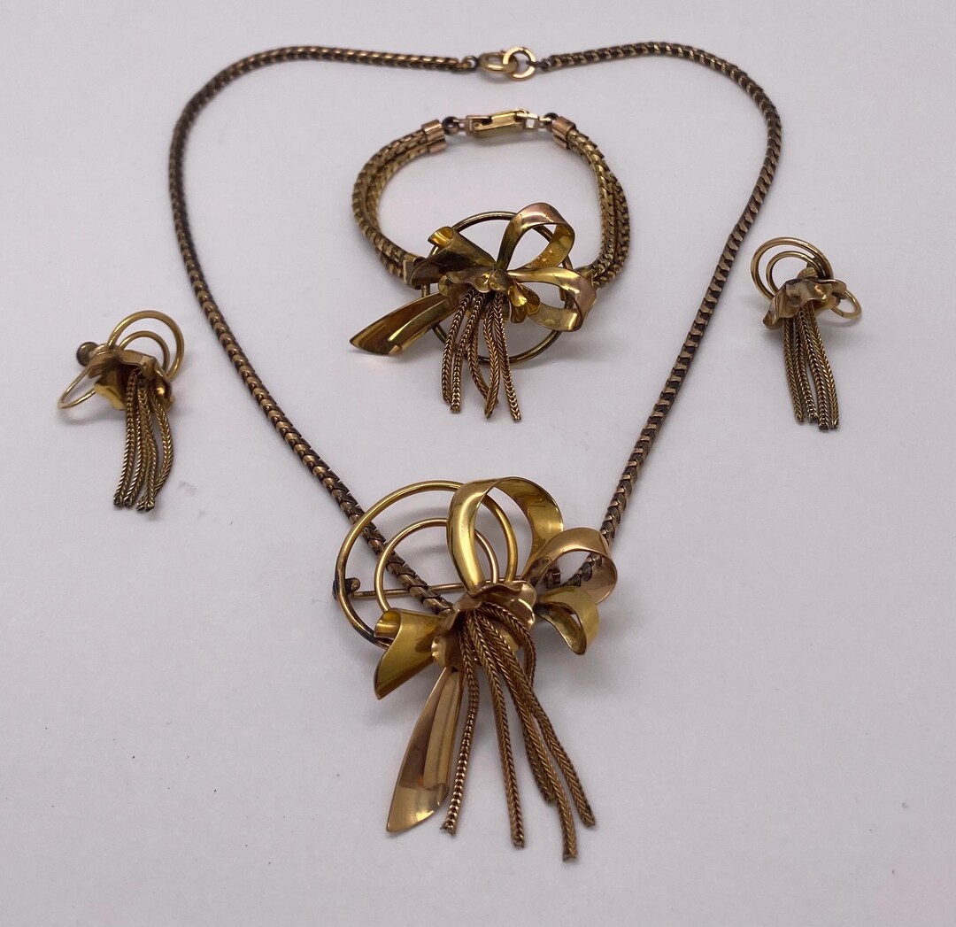 Antique Art Nouveau 12k Gold Filled Flower Tassel Jewelry Set - Etsy