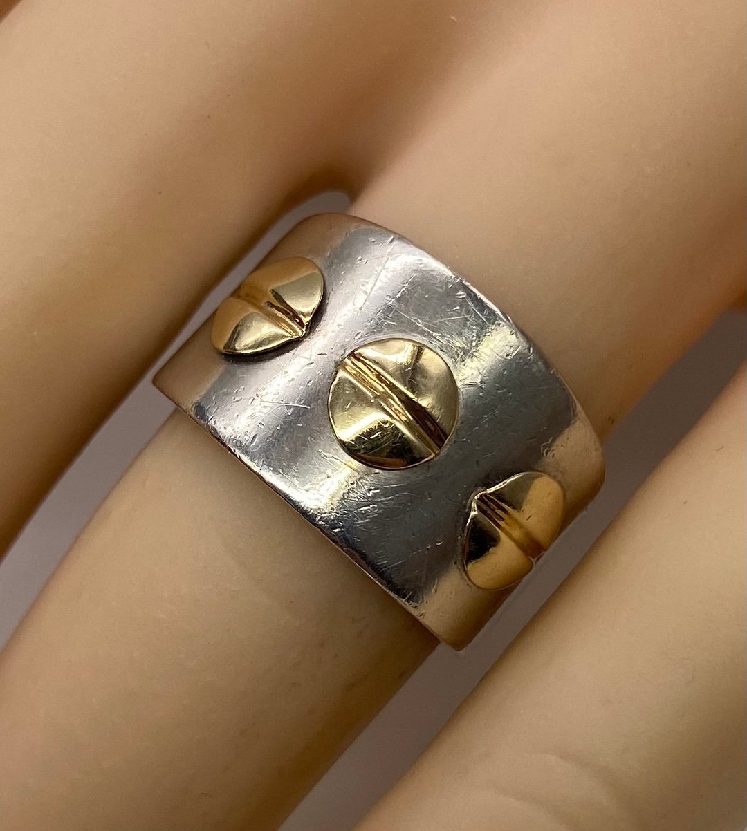 Sterling & 18k Gold Love Screw Stud Ring Size 8 - Etsy