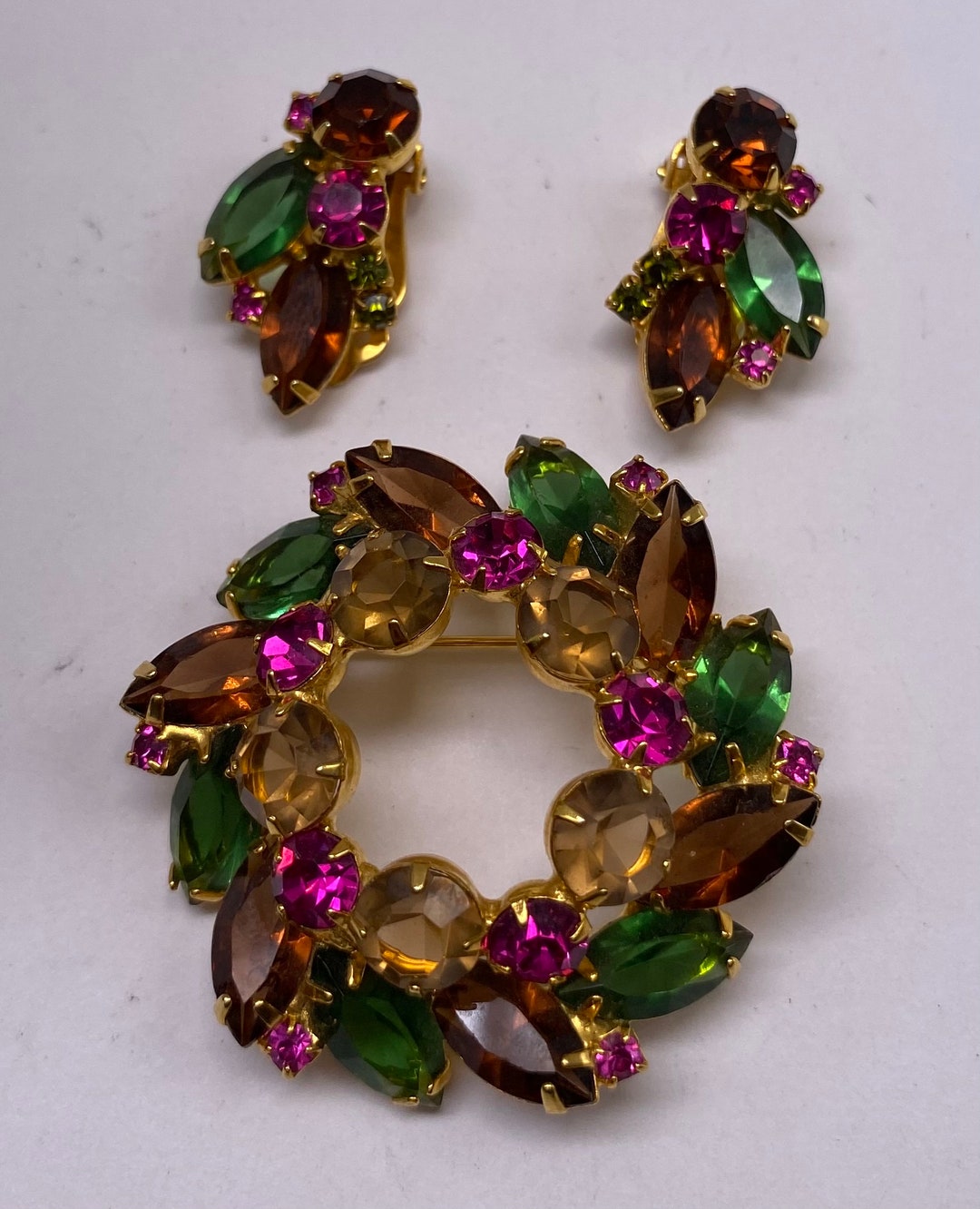 Vintage Juliana Multi Color Crystal Rhinestone Brooch & Matching ...