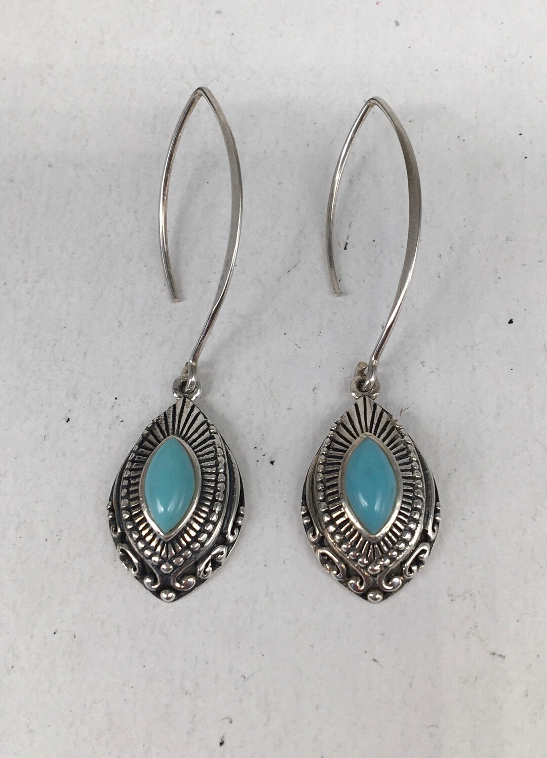 Vintage Sterling Silver Turquoise Drop Dangle Earrings - Etsy