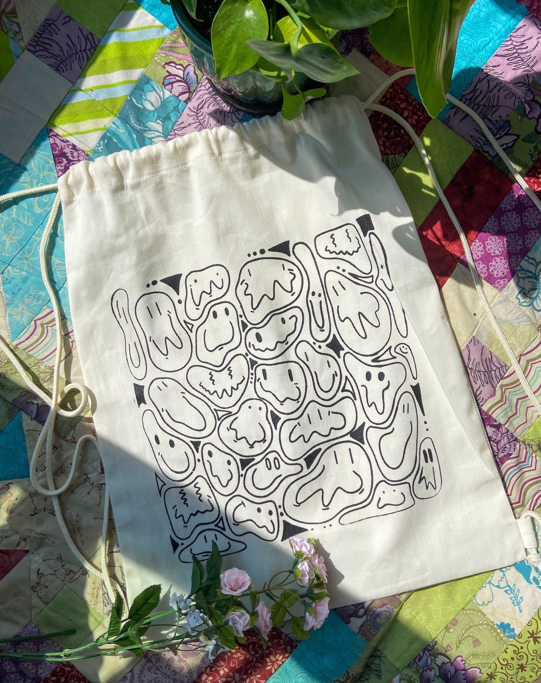 Smiley Face Drawstring Bag - Etsy