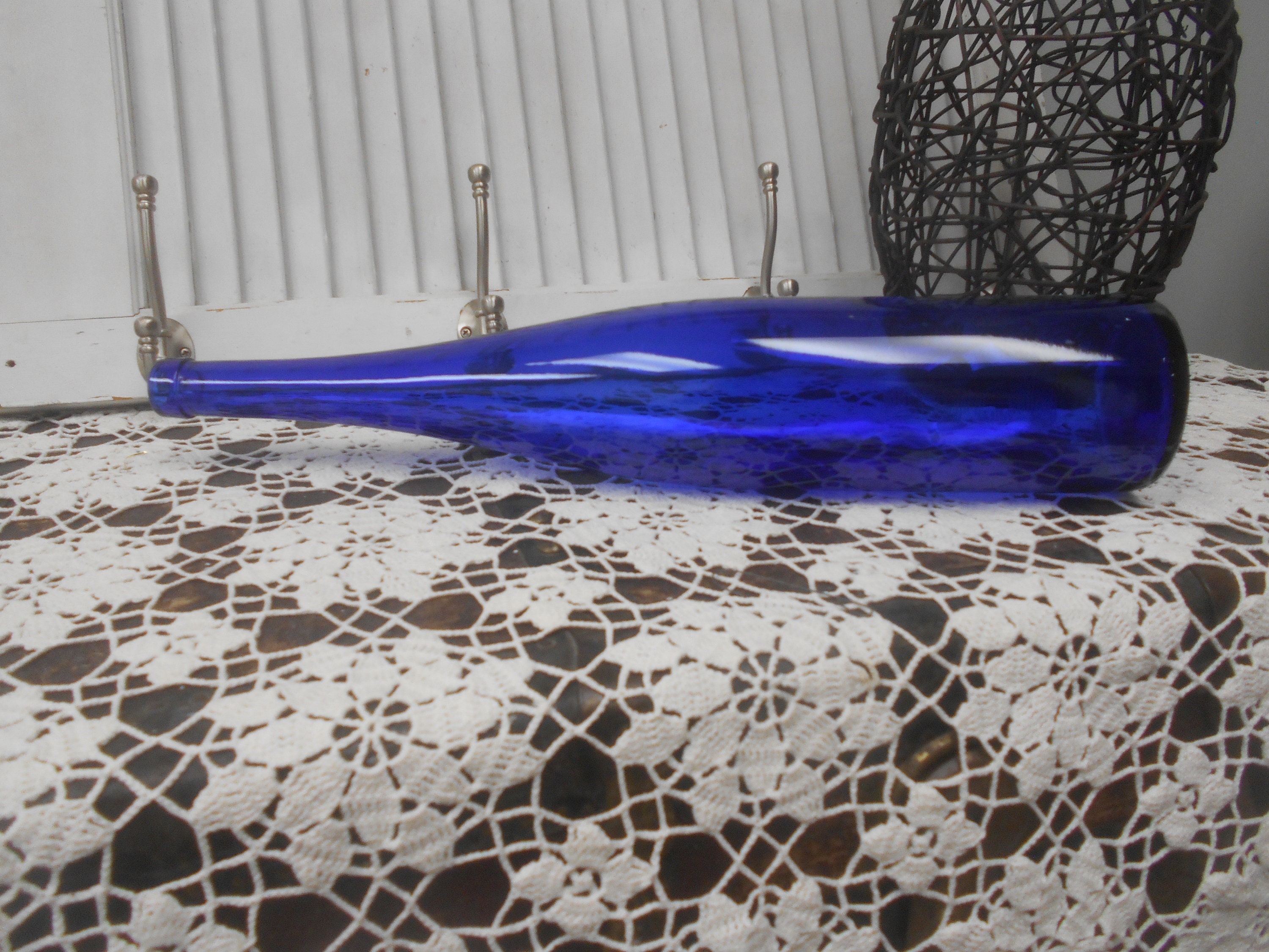 Vintage Cobalt Blue Tall Wine Bottle, Decorator Cobalt Bottle, Beach or ...