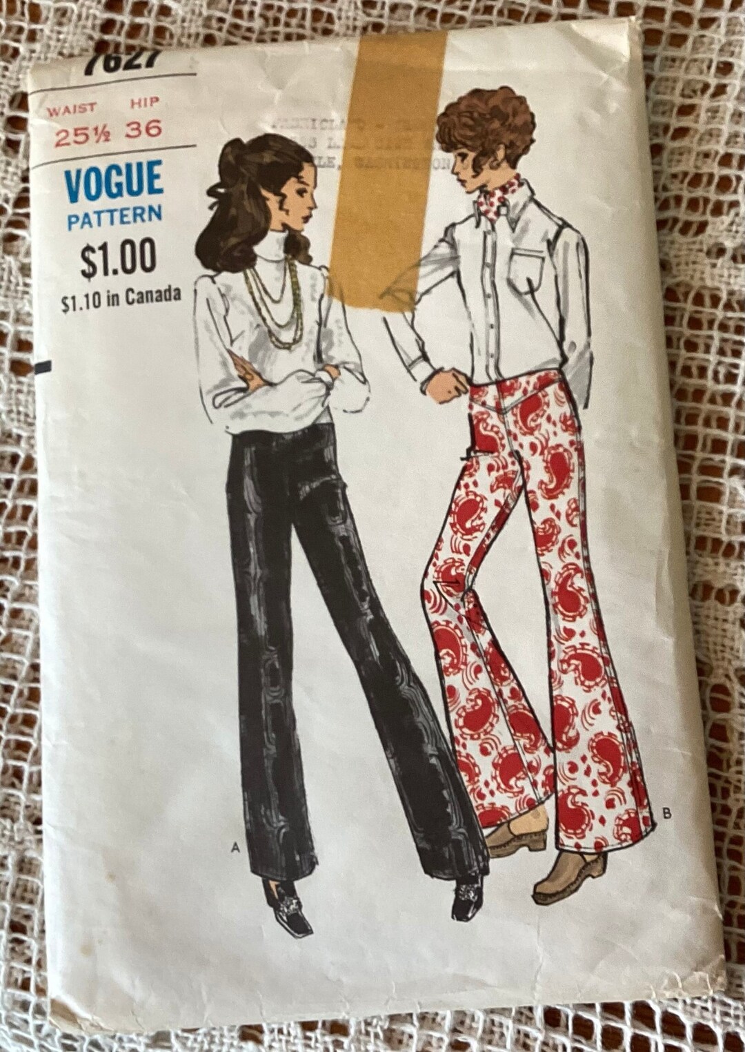 Vogue Pattern 7627, 1960’s Bell Bottom Pants, Waist 25 1/2 Inches, Hip ...