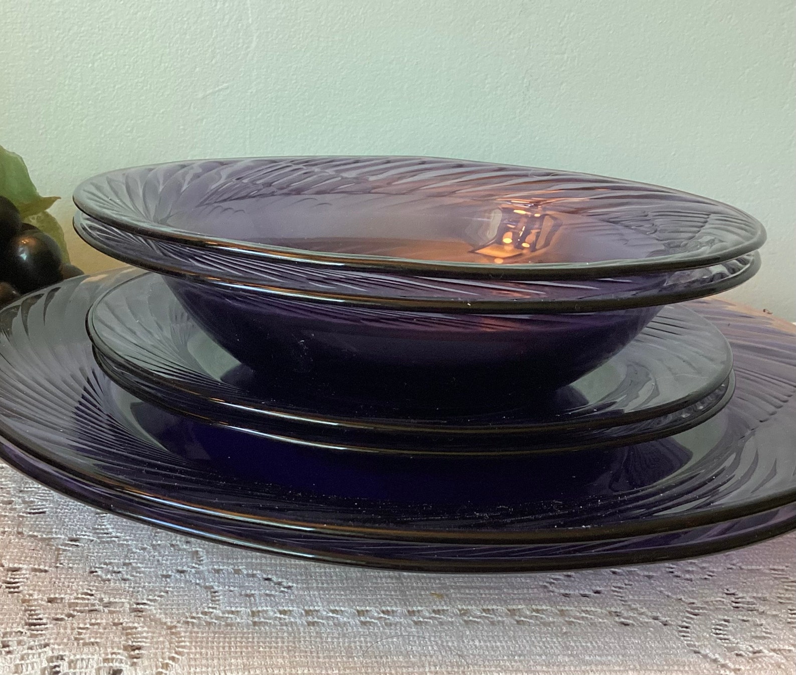 Vintage Purple Festiva Dinnerware, Pyrex Festiva Place Service for Two ...