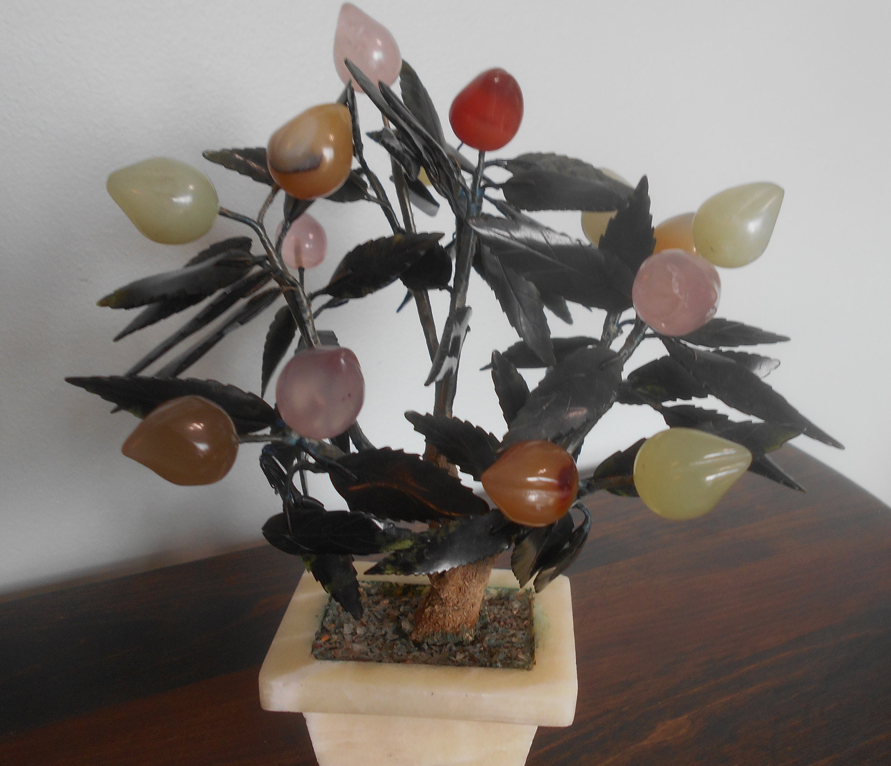 Vintage Carved Chinese Jade, Quartz, and Stone Tree, Asian Jade Tree ...