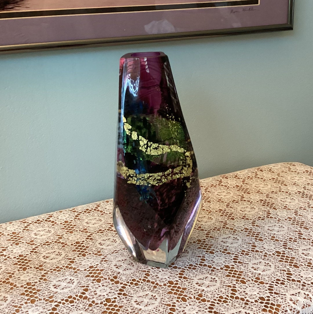 Eric Brakken Purple Art Vase With Dichroic Foil, Signed and Dated 1992 ...