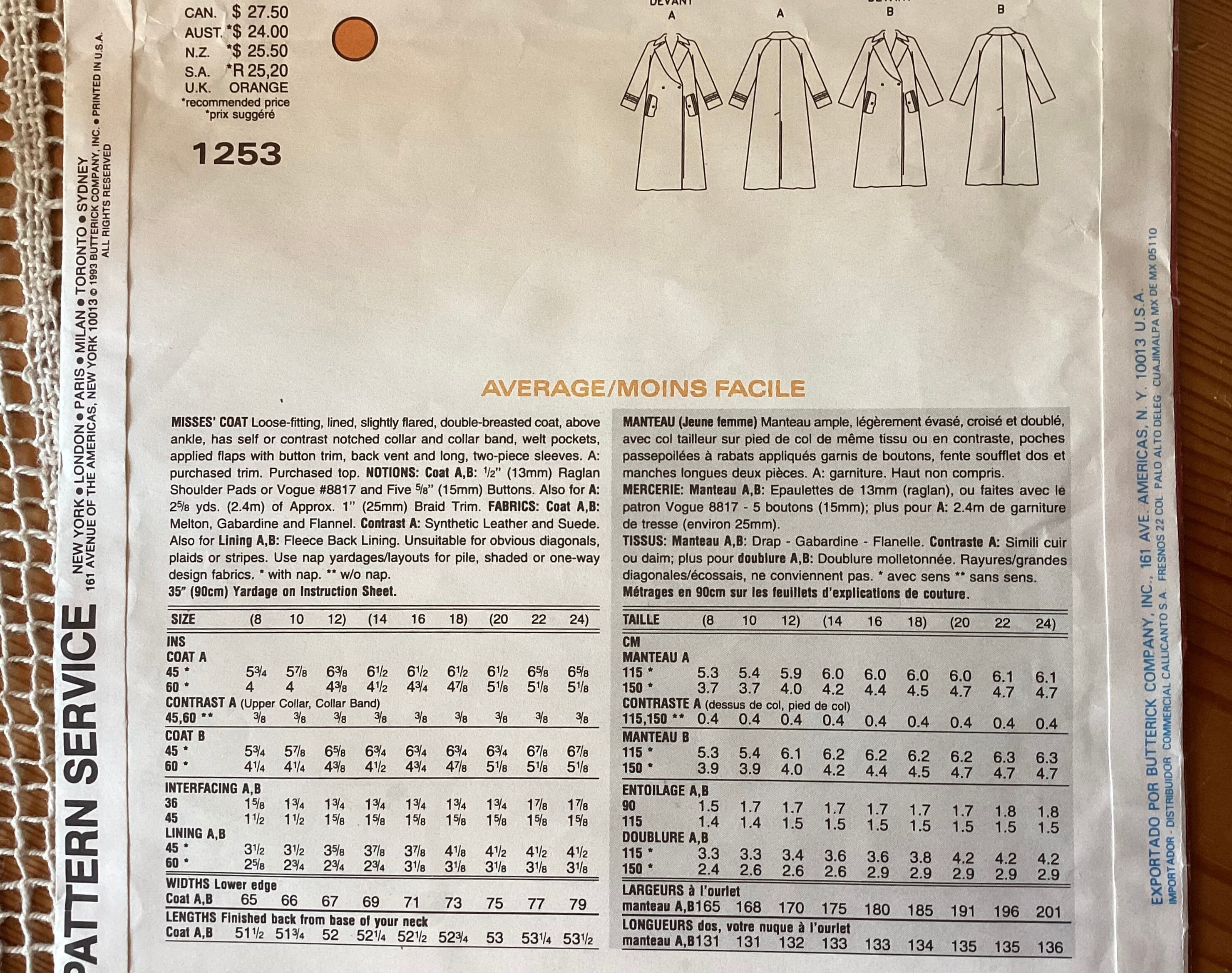 Claude Montana Vintage Vogue Pattern, Factory Folded & Uncut, 1993 ...