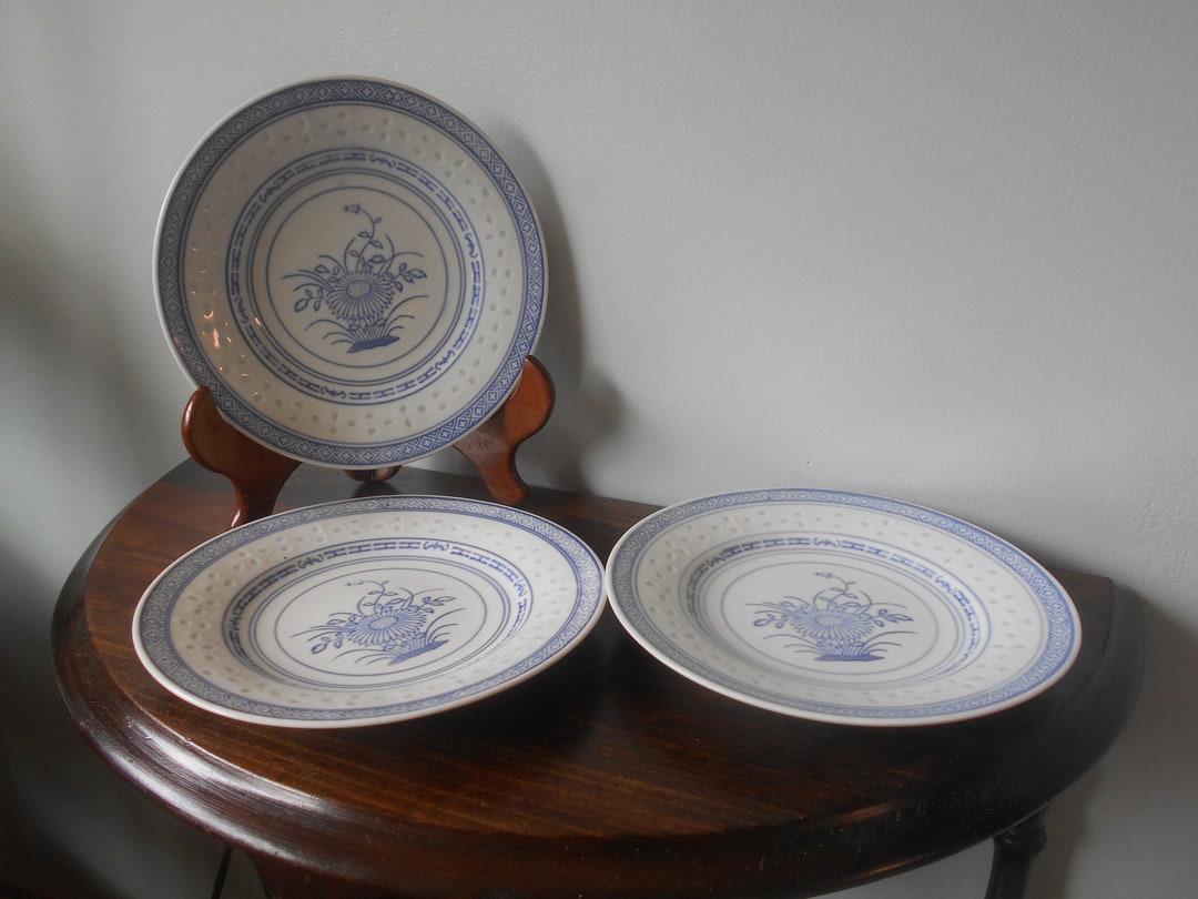 TIENSHAN Jingdezhen Porcelain Chrysanthemum Rice Grains Pattern Blue ...