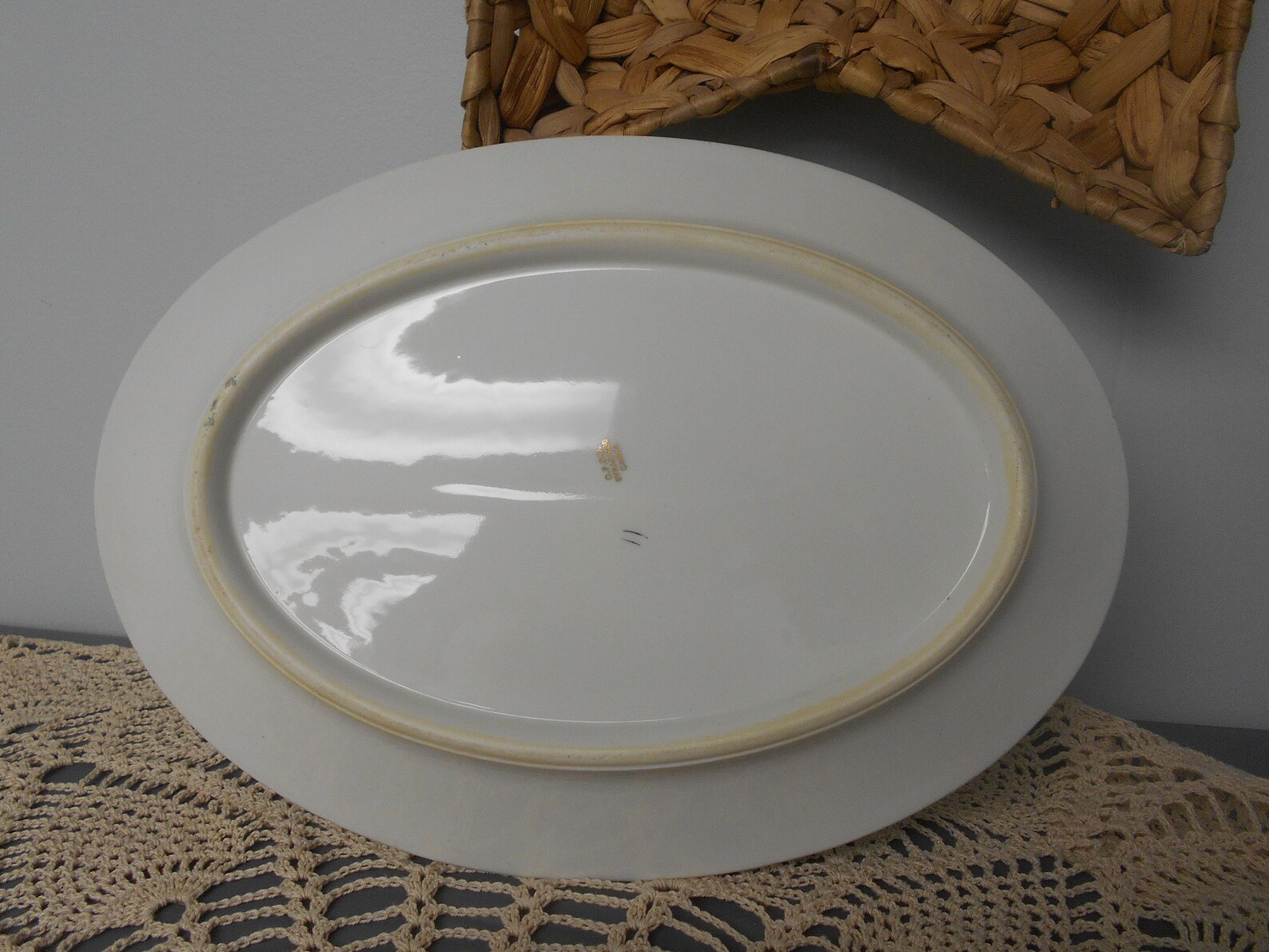 O.P.CO Syracuse China, Ivory Platter, Heavy Stoneware, Gold Rim Accent ...