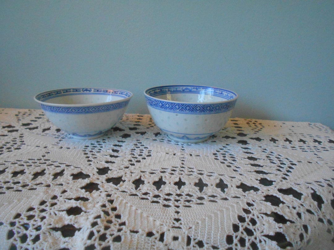 TIENSHAN Jingdezhen Porcelain Dragon Rice Grains Pattern Blue & White ...