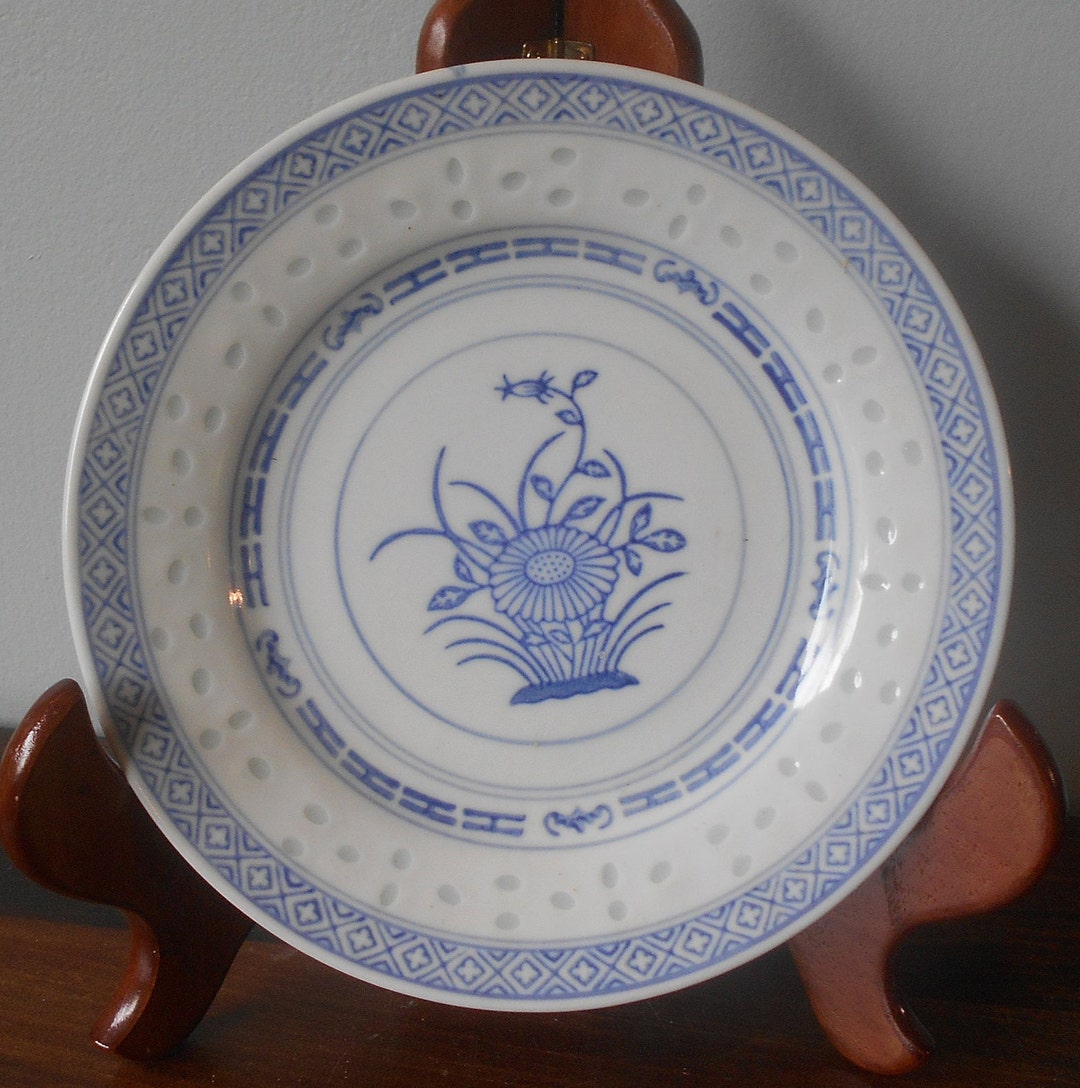 TIENSHAN Jingdezhen Porcelain Chrysanthemum Rice Grains Pattern Blue ...