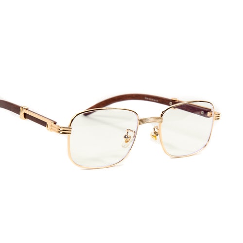 Mens Vintage Rimless Woodgrain Gold Frame Retro Clear Etsy