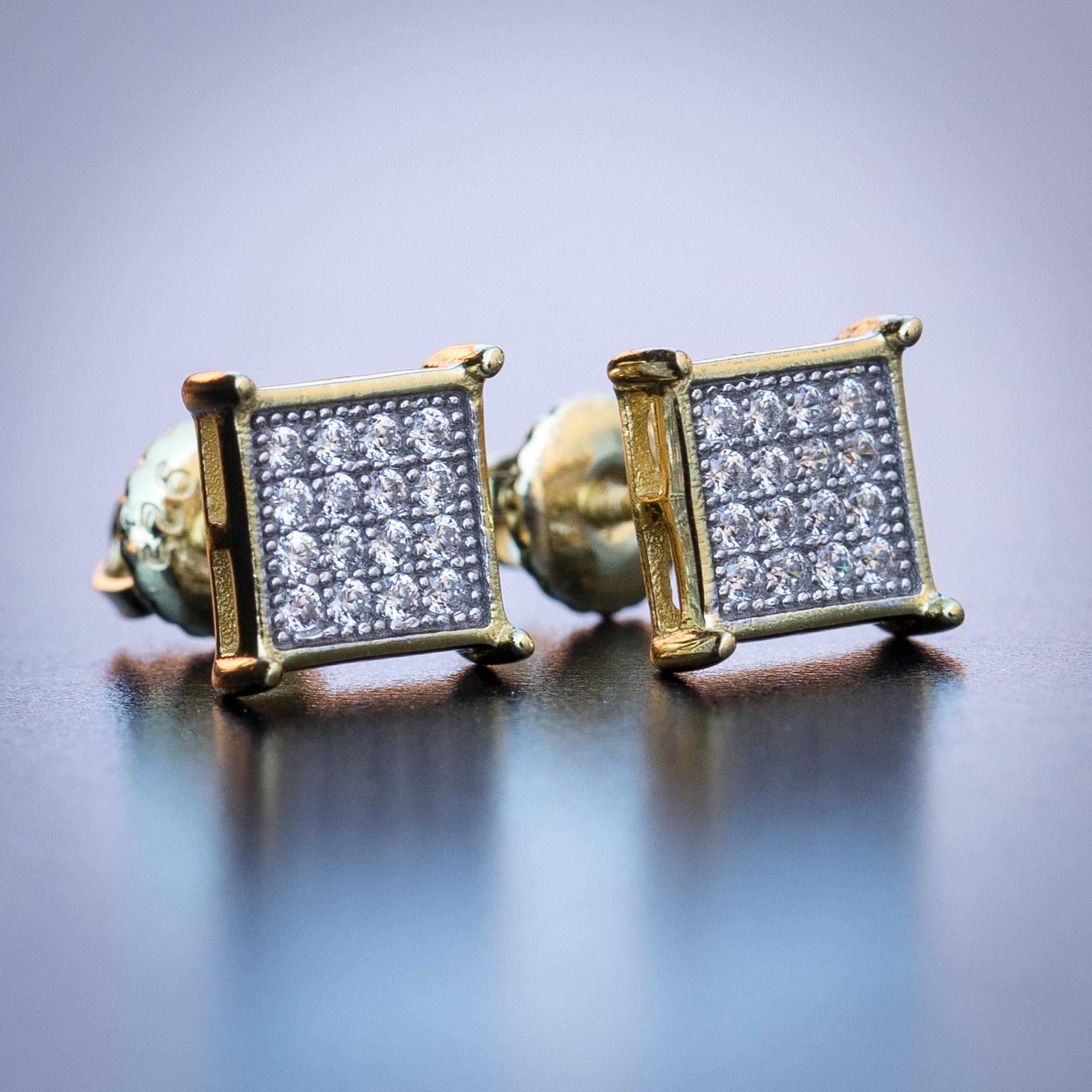 Mens Small 14K Gold Square Shape Iced CZ Screw Small Back Stud - Etsy