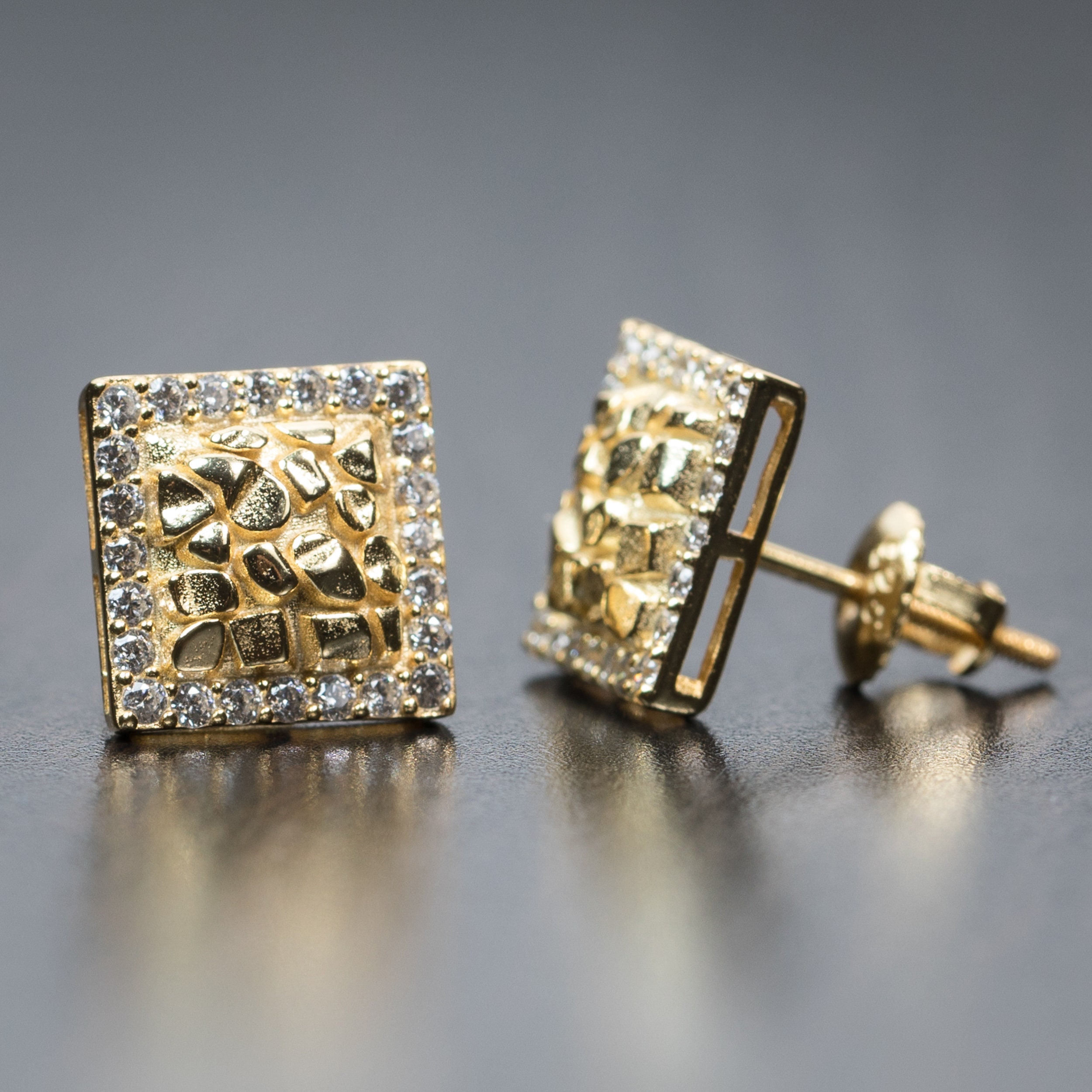 Men's Square Gold Hip Hop Nugget Screw Back Stud Earrings - Etsy