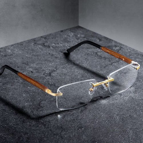 Clear Rimless Vintage Hip Hop Fashion Mens Gold Frame Etsy