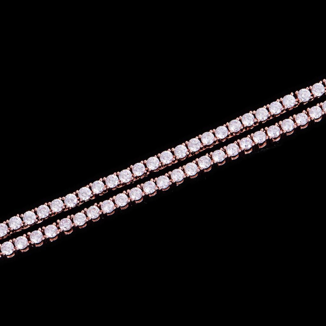 Pink Rose Gold 3mm 925 Sterling Silver Tennis Chain Necklace - Etsy