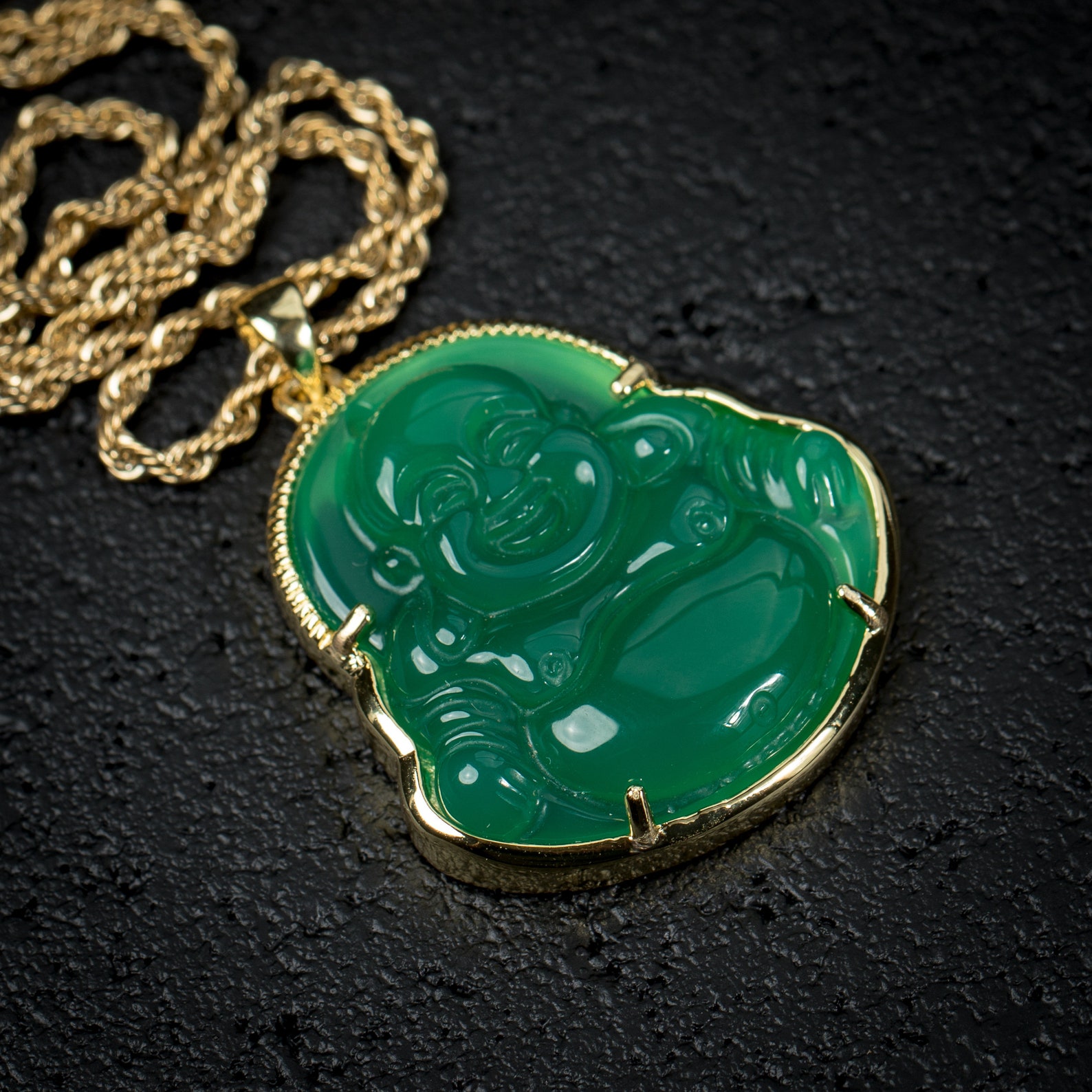 Mens Small Gold Green Jade Buddha Pendant and Rope Chain - Etsy