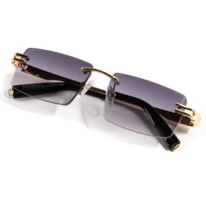 Rimless Mens Purple Tint Vintage Gold Frame Retro Hip Hop Rectangle ...