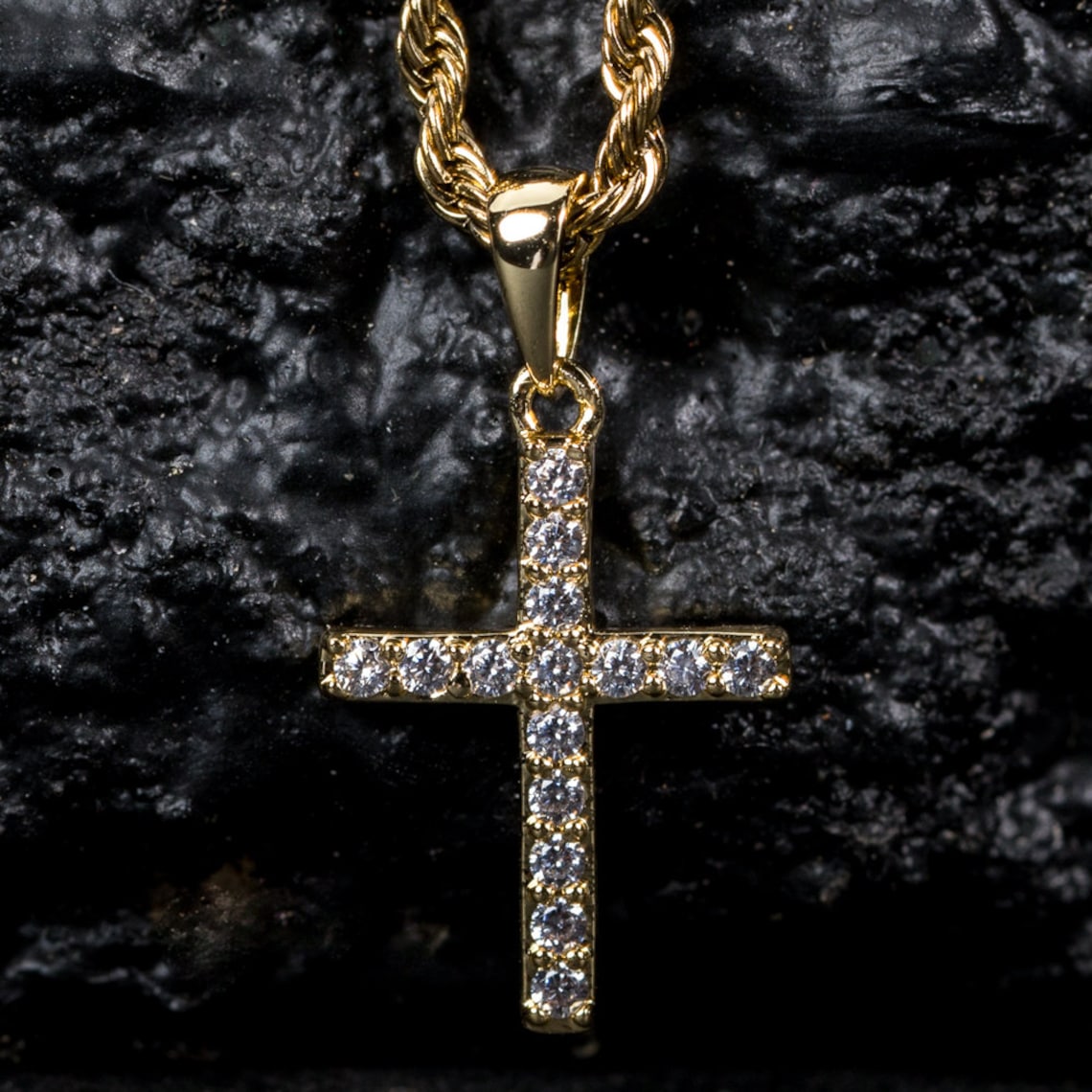 Iced 14K Gold Plated Micro Mini Cross Pendant Hip Hop Rope | Etsy